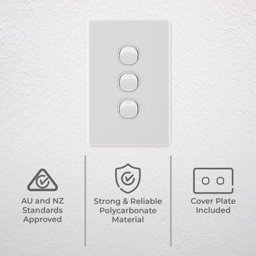 DETA White Gloss S-Line Triple Vertical Wall Switch - Gloss White ...