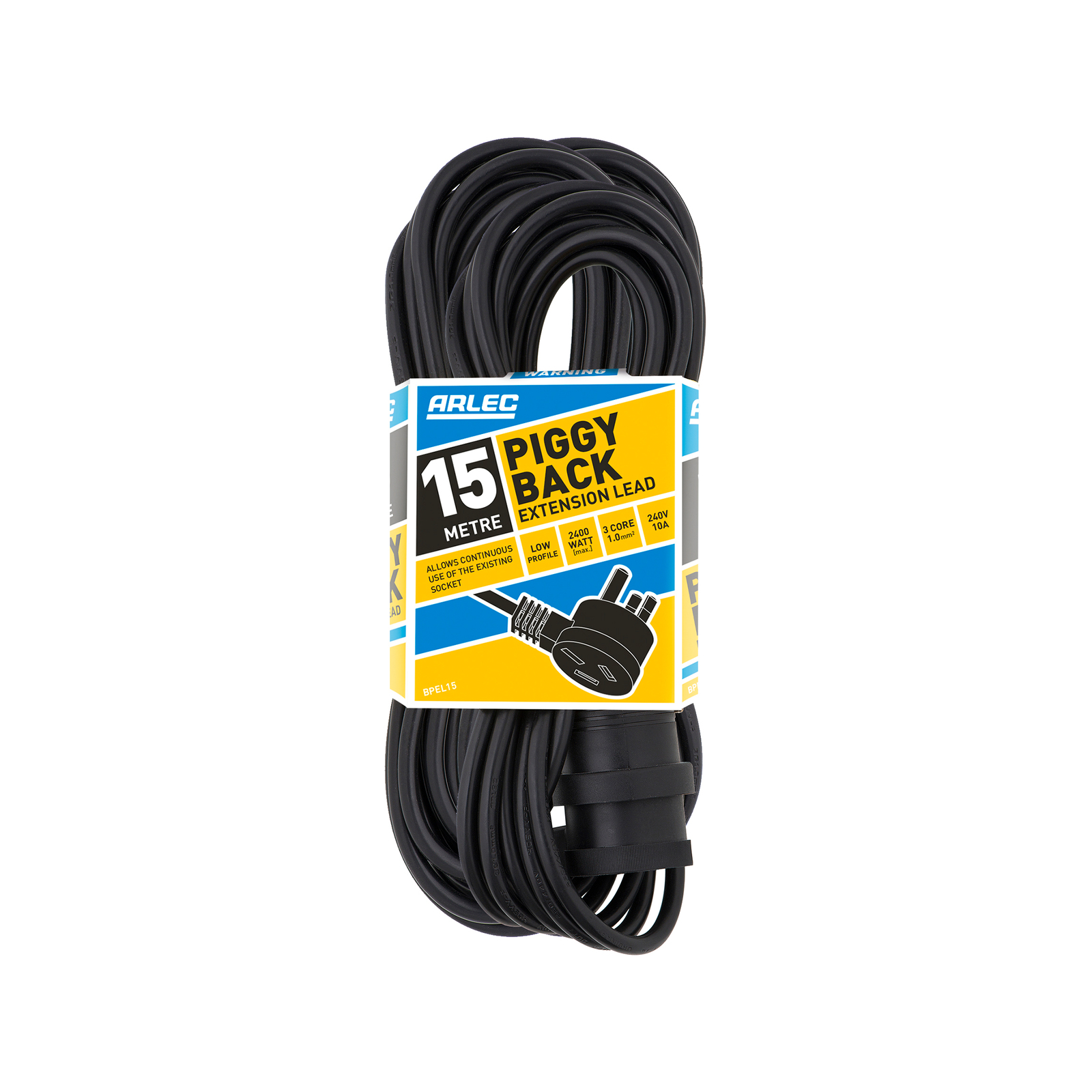 Arlec 15m Black Piggy Back Extension Lead - Bunnings New Zealand