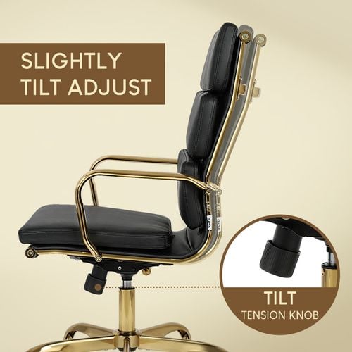 Furb Office Chair Executive High Back Gold Frame Black Pu Leather ...