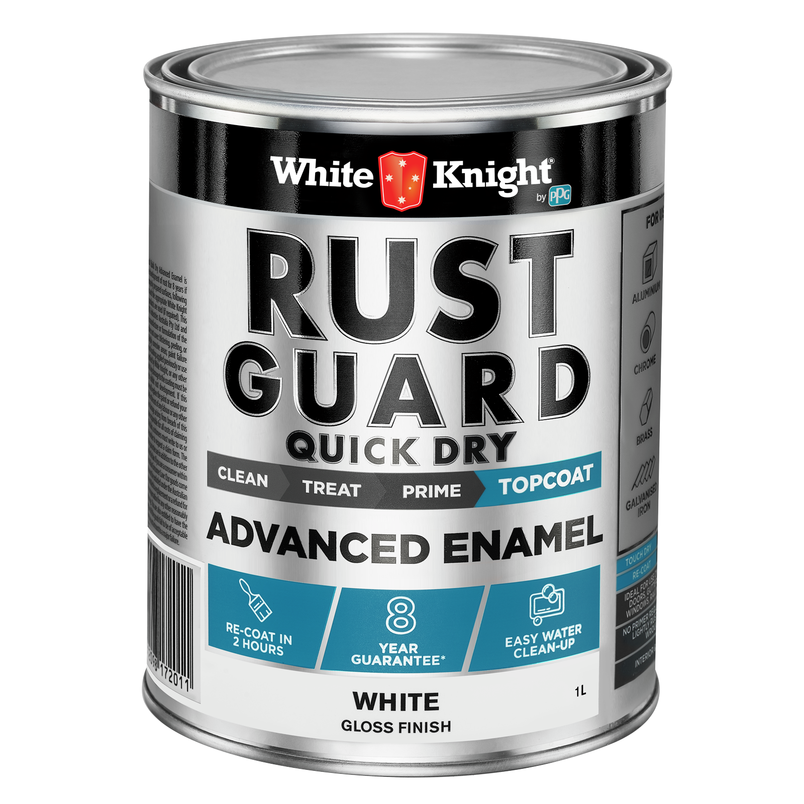 White Knight Rust Guard 1L White Gloss Quick Dry Advanced Enamel Paint ...