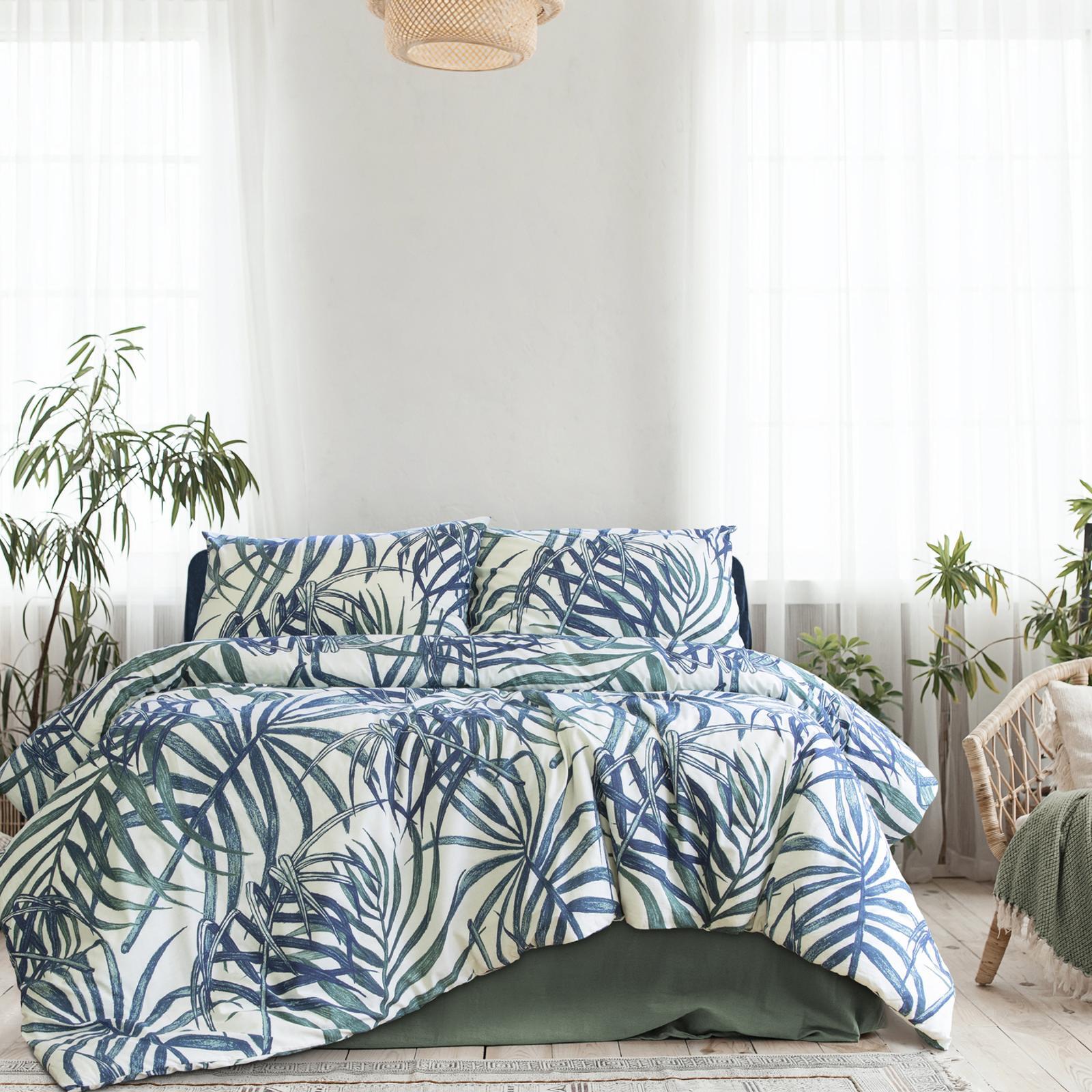 Ardor Boudoir Paradise Palms King Bed Quilt Cover Set - Blue - Bunnings ...