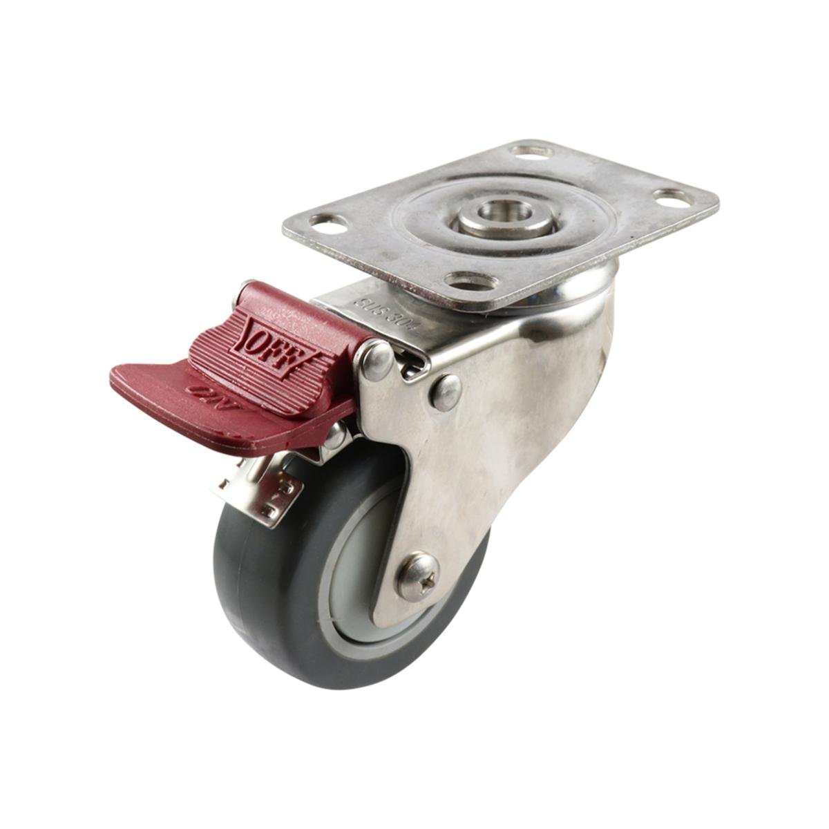 Easyroll 80kg 75mm Grey G7 Series Rubber Swivel Brake Plate Mount ...