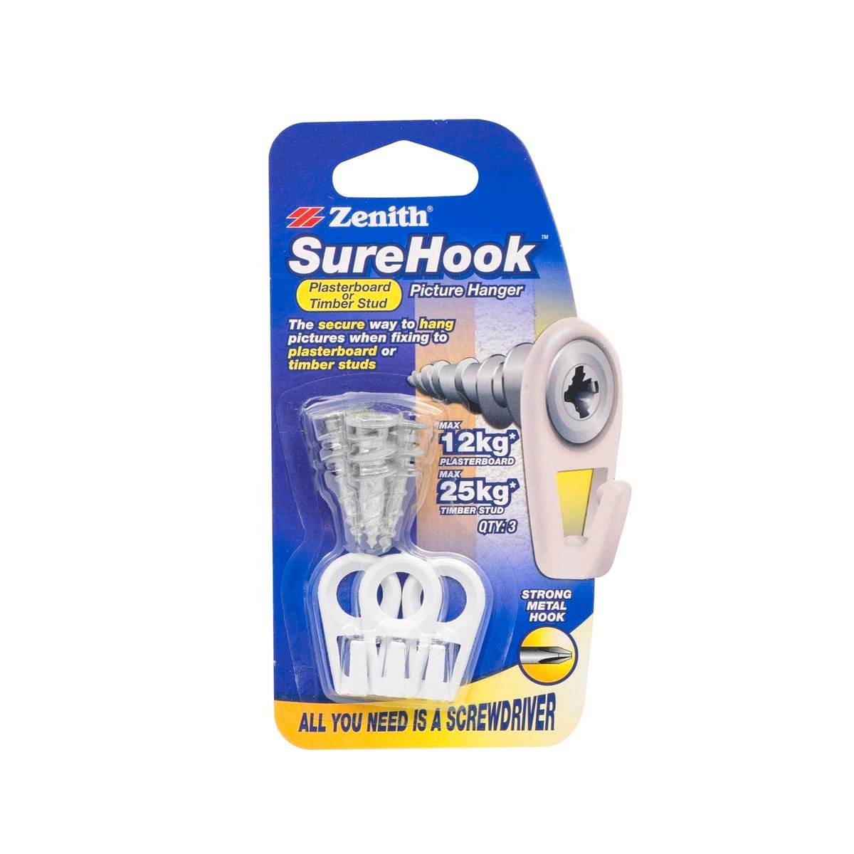Zenith SureHook Picture Hanger 12kg ZP 3pk - Bunnings New Zealand