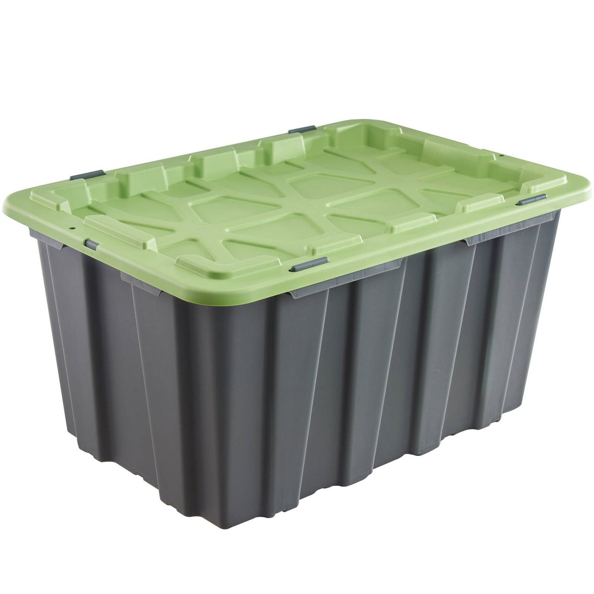 All Set 100L Grey And Green Heavy Duty Storage Container With Flat Lid ...