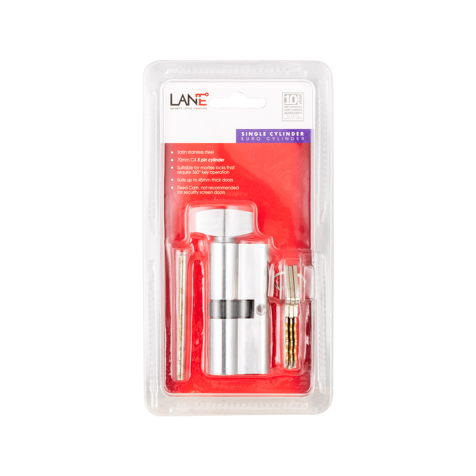Lane 70mm Satin Stainless Steel Platinum Single Euro Cylinder Lock ...