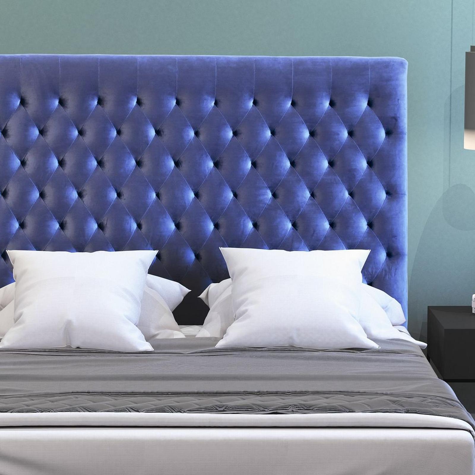 Istyle Modern Classic Mansory Queen Velvet Bed Head Blue - Bunnings ...