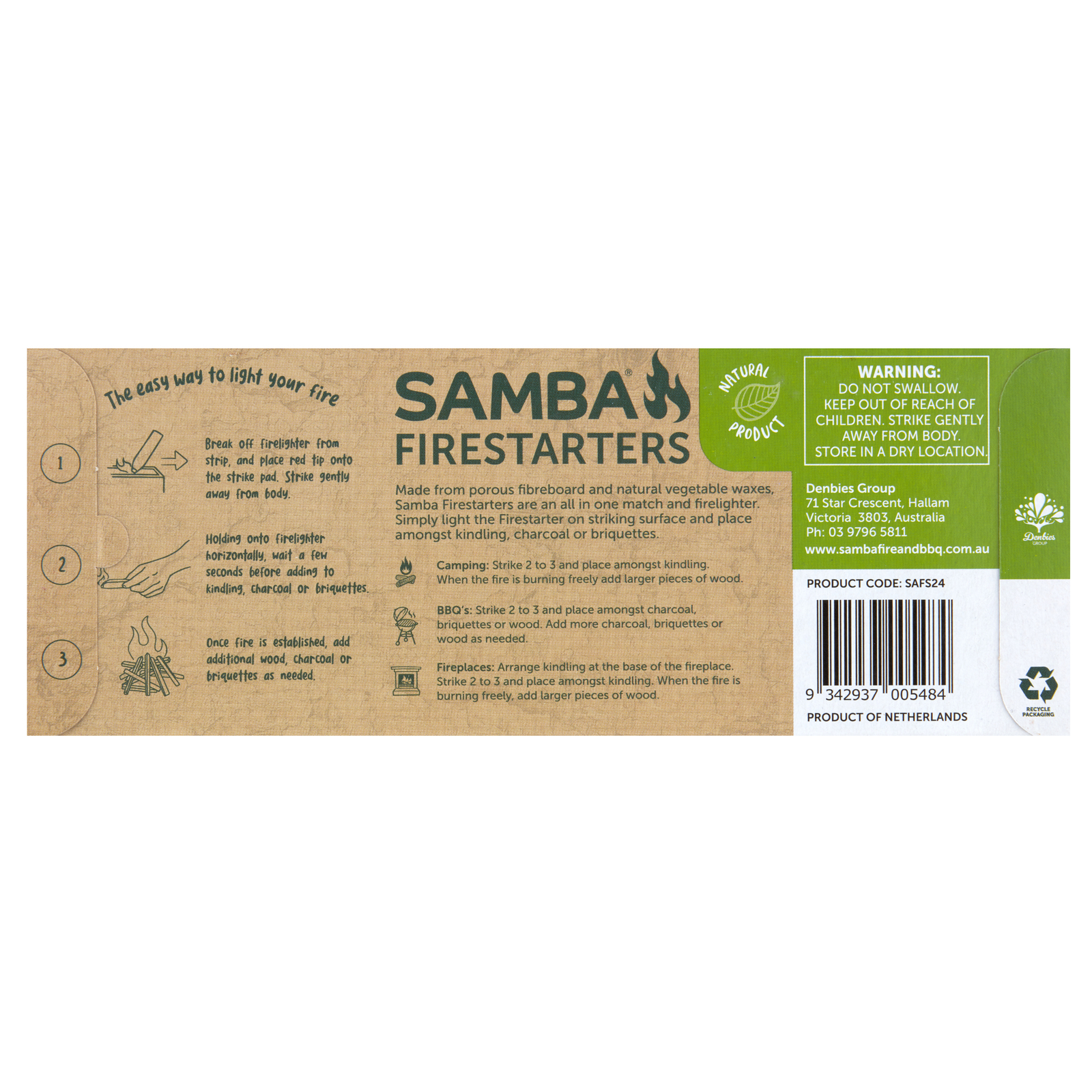 Samba Firestarters Firelighter With Match Head - 24 Pack - Bunnings ...