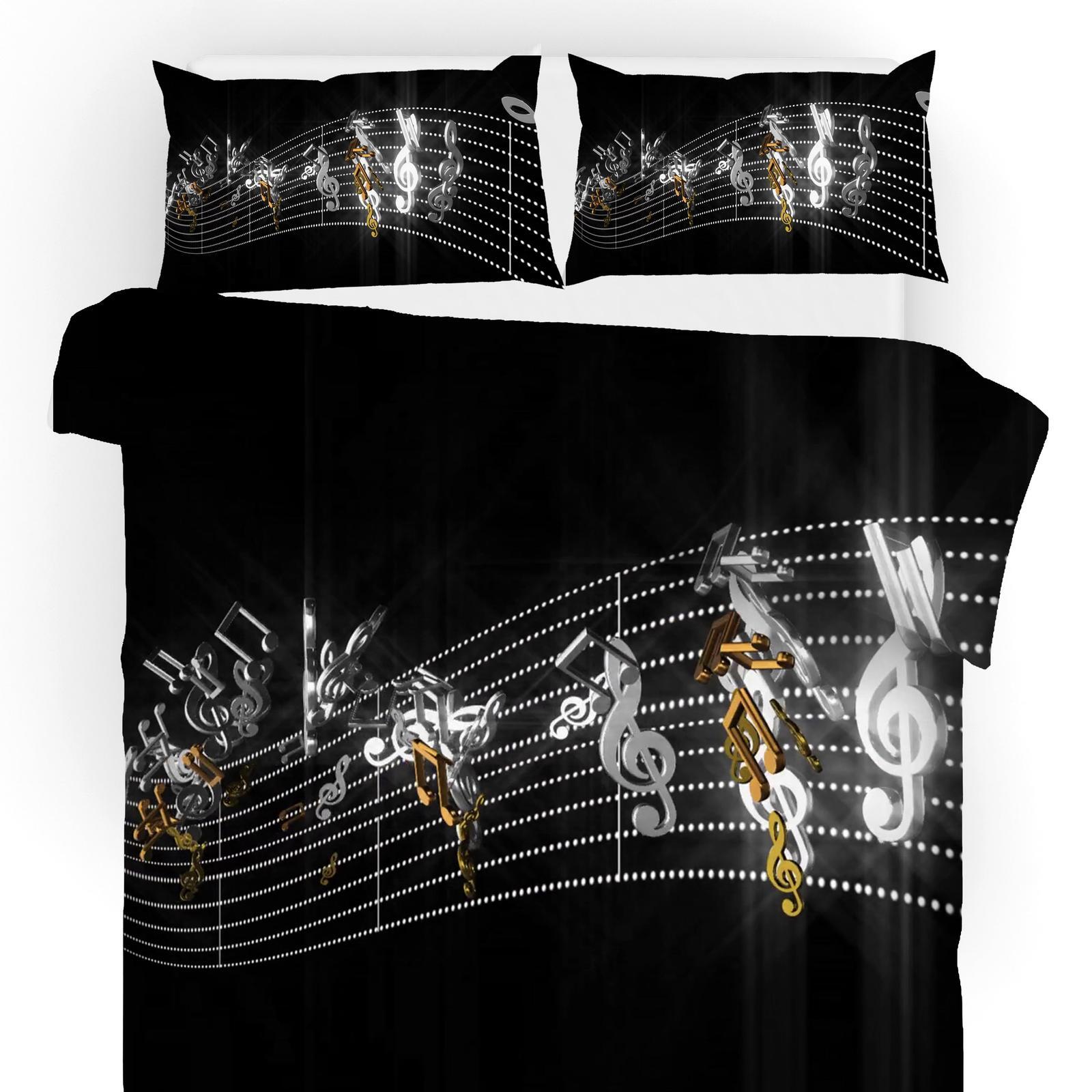 3D Black Stave Music Note Quilt Cover Set Bedding Set Pillowcases 111 ...