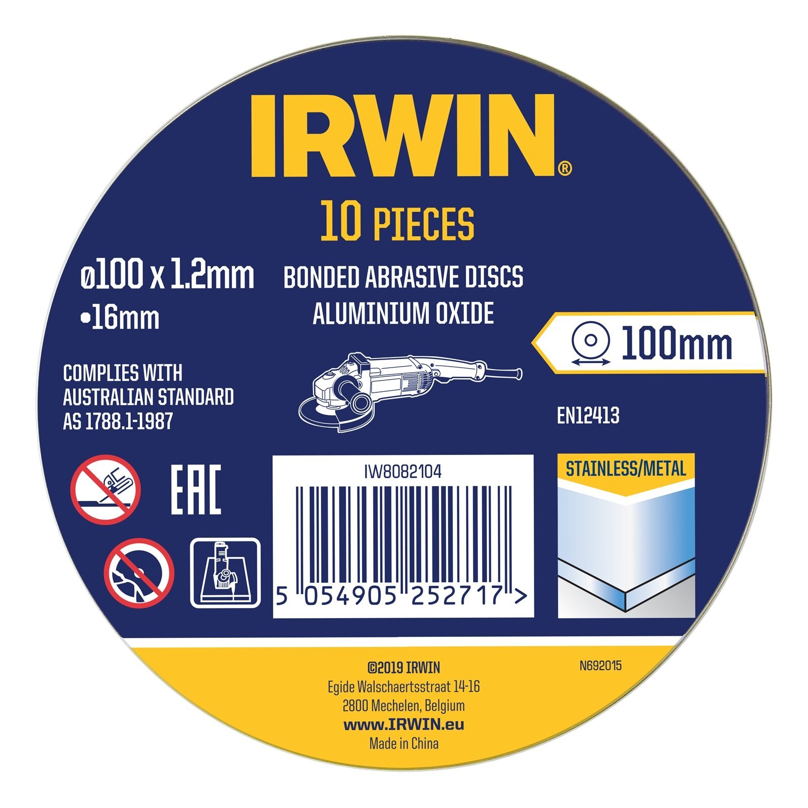 Irwin 100 x 1.2 x 16mm Metal Cut Off Disc - 10 Pack - Bunnings New Zealand