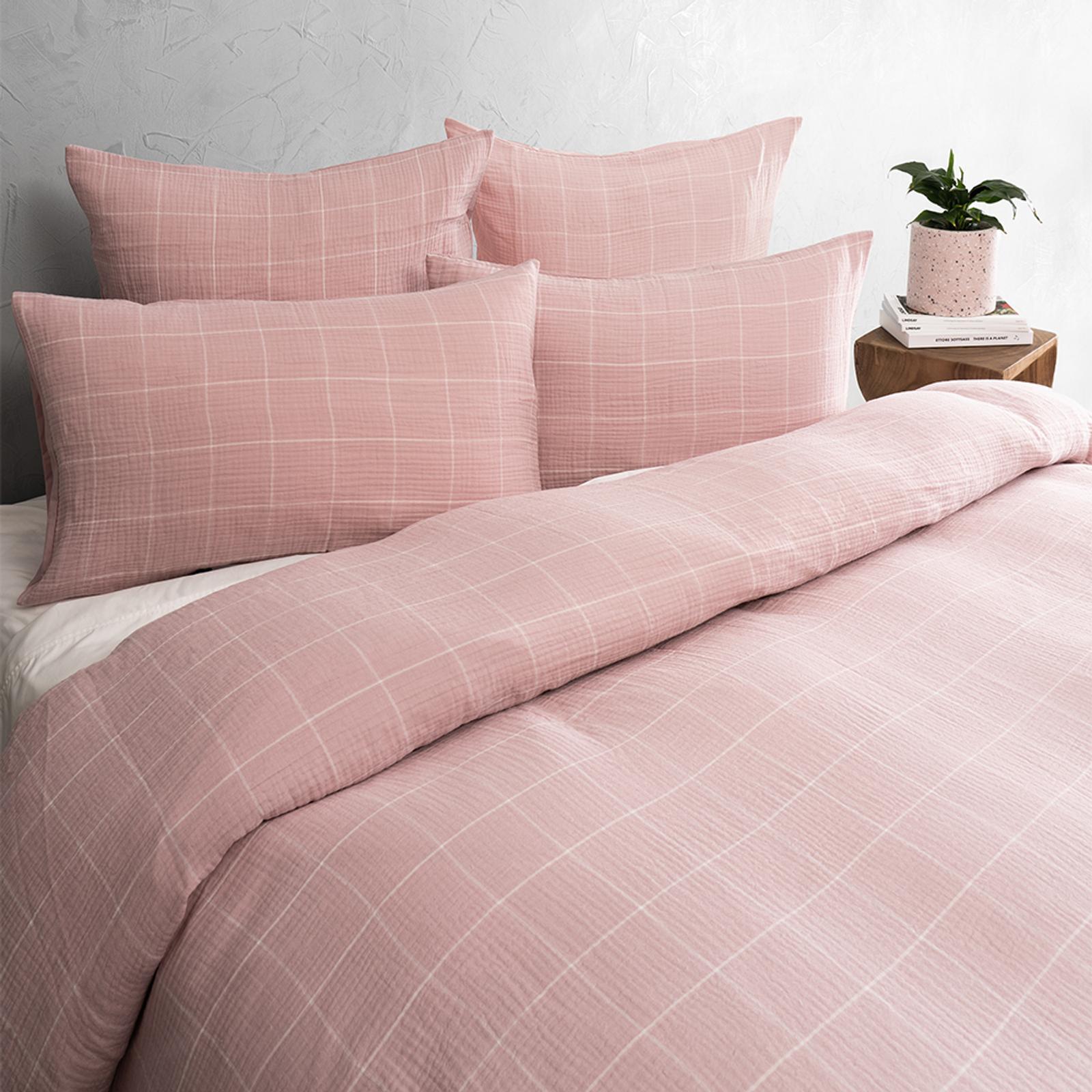 Tontine Gauze Grid Quilt Cover/Pillowcase Set - Queen Bed Mauve ...