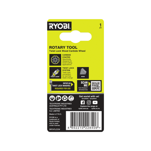 Ryobi 38mm Twist Lock Wood Carbide Wheel - Bunnings Australia