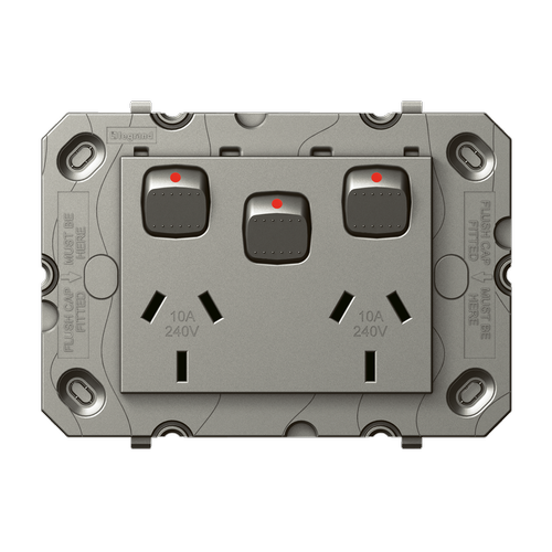 HPM ARTEOR Double Powerpoint With Extra Switch - Grid Only - Magnesium ...