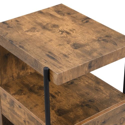 IHOMDEC Retro Metal Tube and Wood Side Table with Drawer Rustic Dark ...