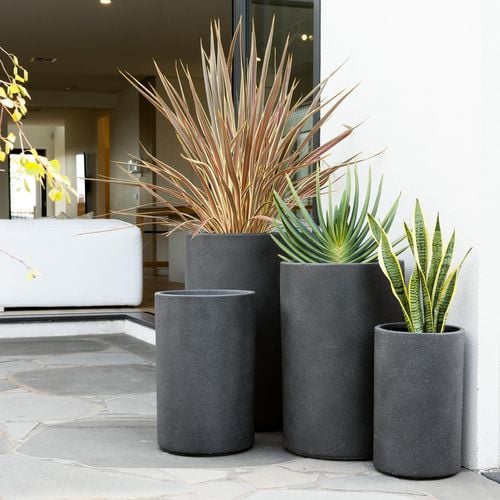 Tuscan Path 50cm Grey Harper Cylinder Pot - Bunnings New Zealand