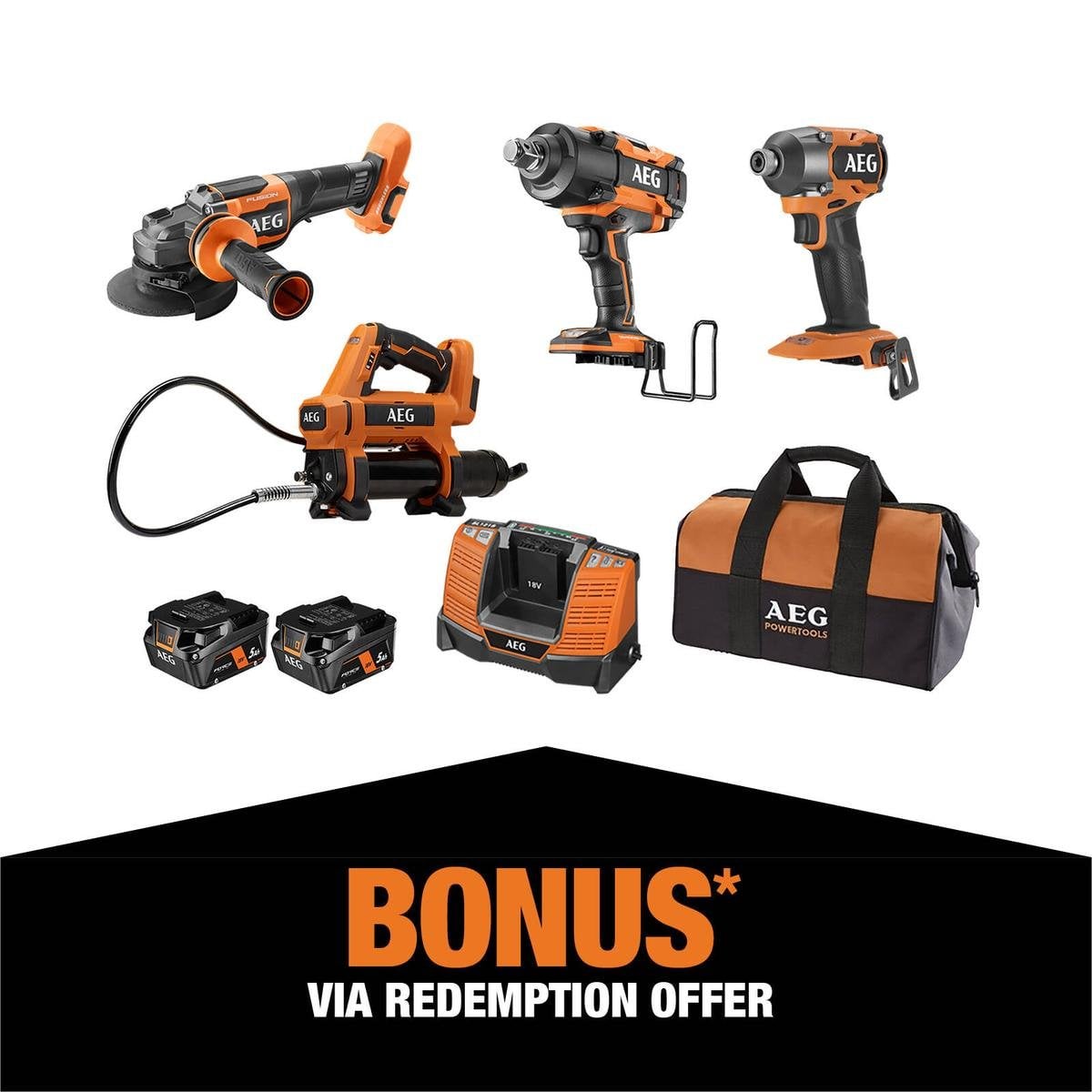 AEG 18V FUSION/Brushless 4-Piece Heavy Machinery 5.0Ah Kit - Bunnings ...