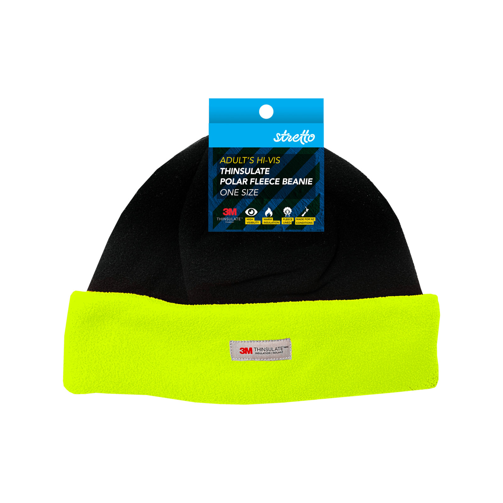Stretto Black Men's Hi Vis Beanie With Fluro Trim - Bunnings New Zealand