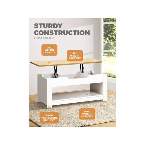 Oikiture Lift Up Top Coffee Table W/storage White And Natural ...