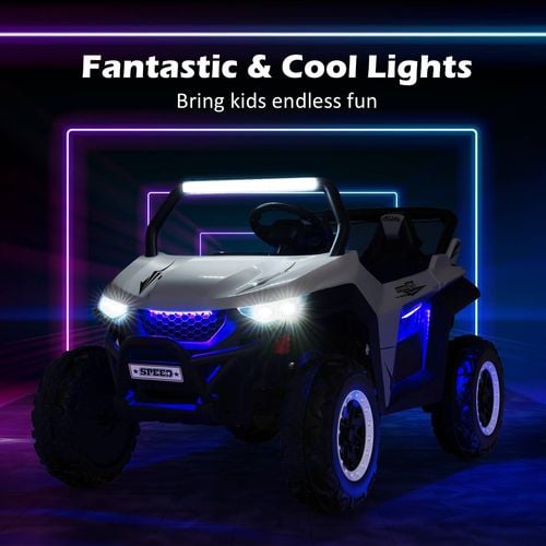 Costway 2-Seater Kids Ride on UTC Car with Lights and Music White ...