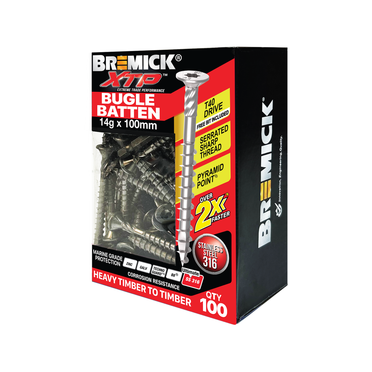 Bremick XTP 14g x 100mm T40 Stainless Steel 316 Bugle Batten - 100 Pack ...