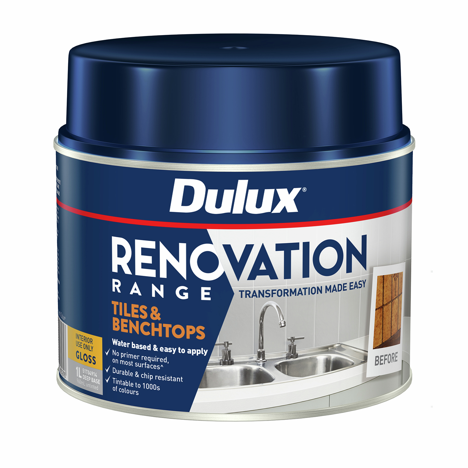 Dulux 1L Renovation Range Tiles & Benchtops Gloss Deep - Bunnings Australia
