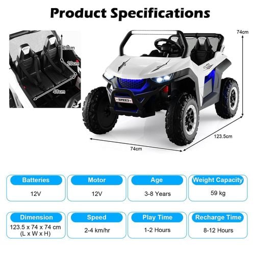 Costway 2-Seater Kids Ride on UTC Car with Lights and Music White ...