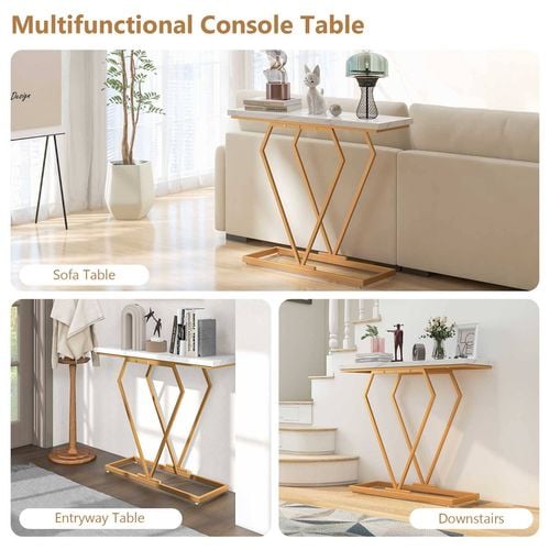 Costway 100cm Modern Console Table Faux Marble Entry Hallway Golden ...