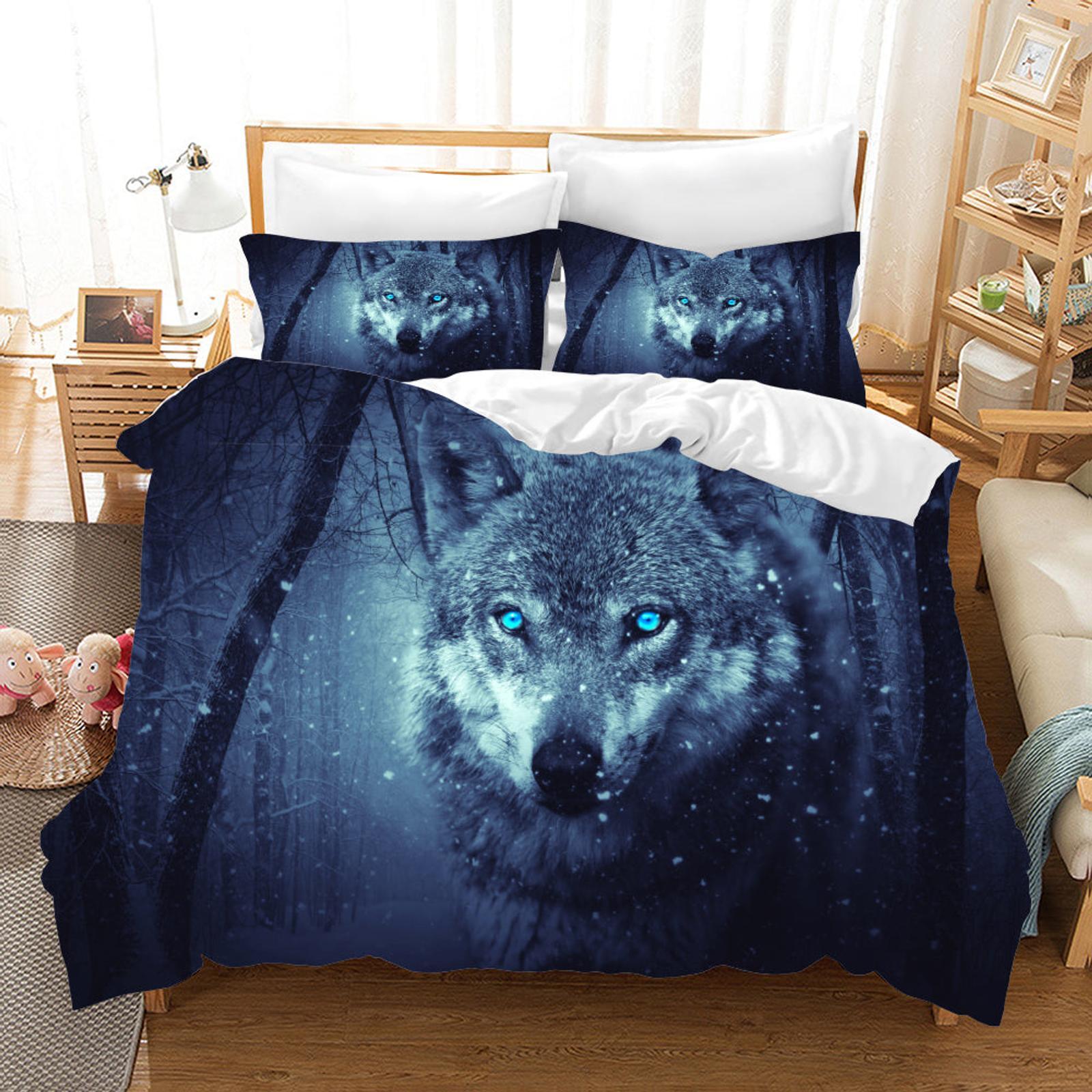 3D Blue Wolf Quilt Cover Set Bedding Set Pillowcases 97 - Bunnings ...