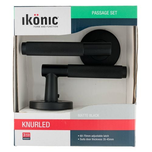 Ikonic Black Matte Knurled Passage Lever Set - Bunnings Australia