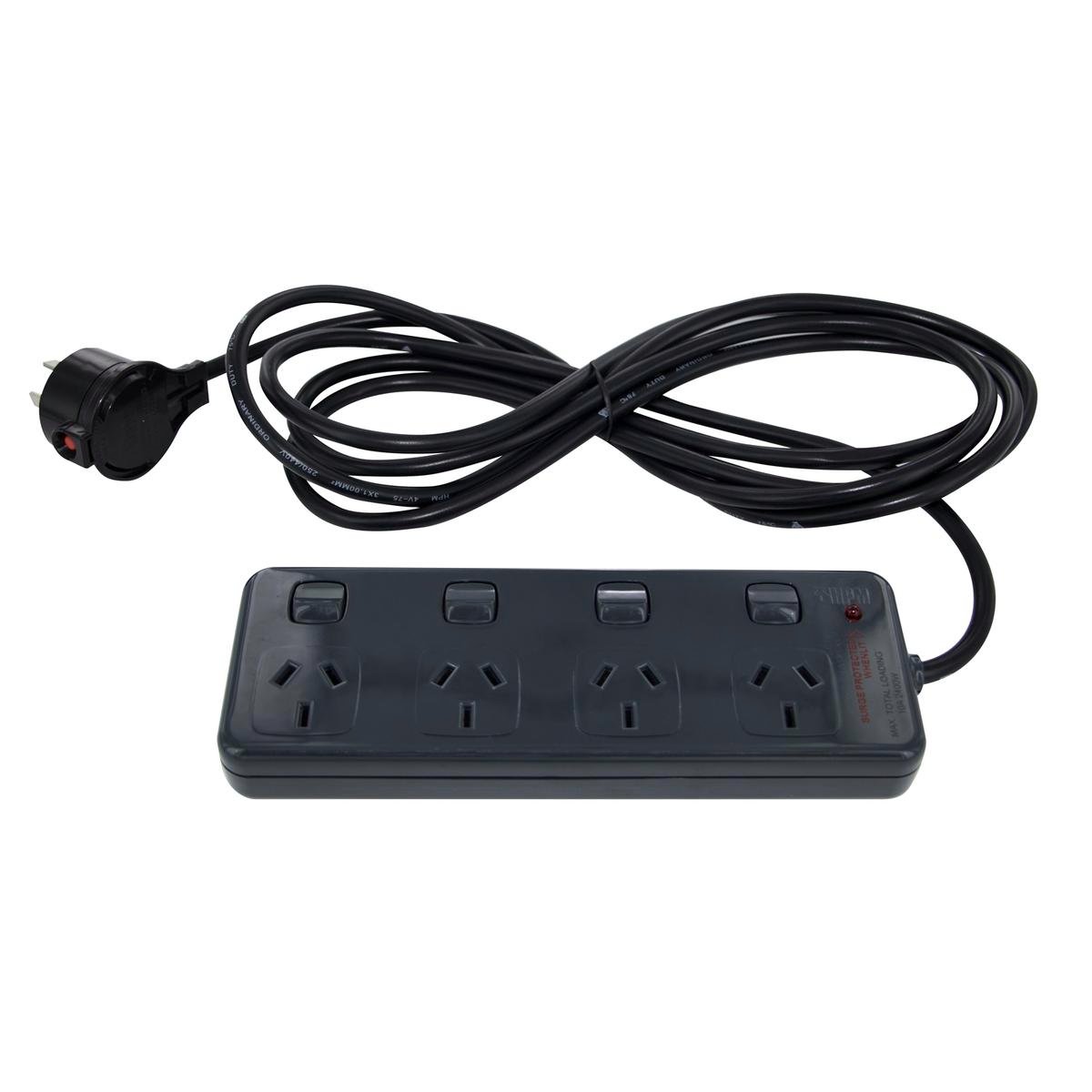 HPM Charcoal 4 Outlet Powerboard With Surge Protection - Bunnings New ...