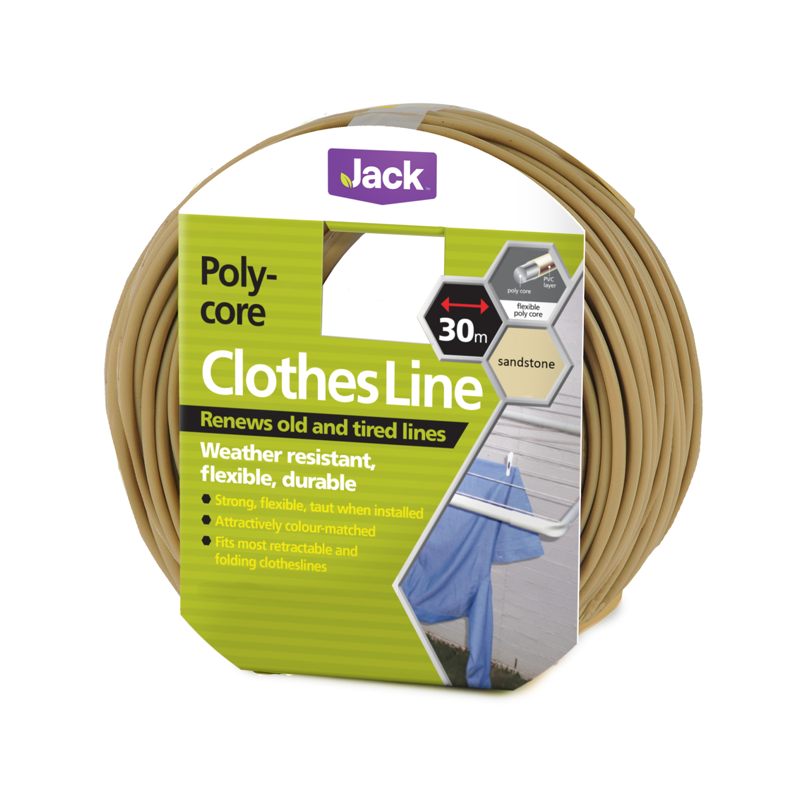 Jack 30m Sandstone Poly Core Clothesline - Bunnings Australia