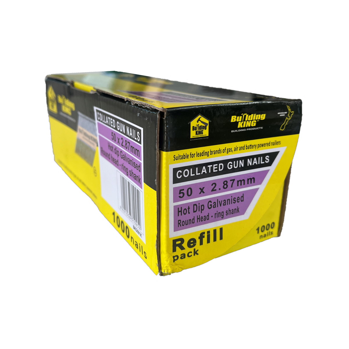 Building King 50 x 2.87mm Round Head Galvanised Gun Nails - 1000 Pack ...