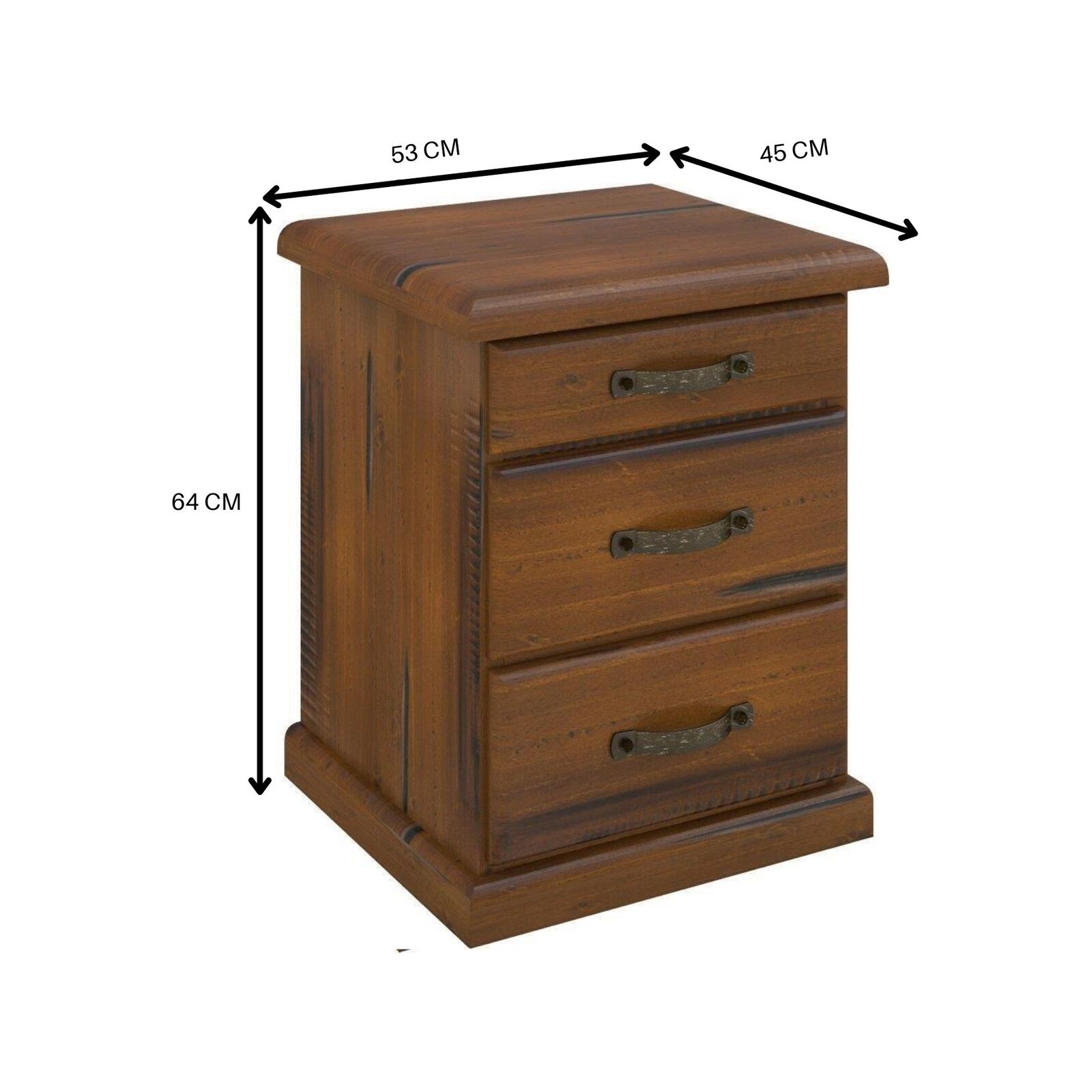 Timothy Bedside 3 Drawer Table - Rough Sawn Blackwood - Bunnings Australia