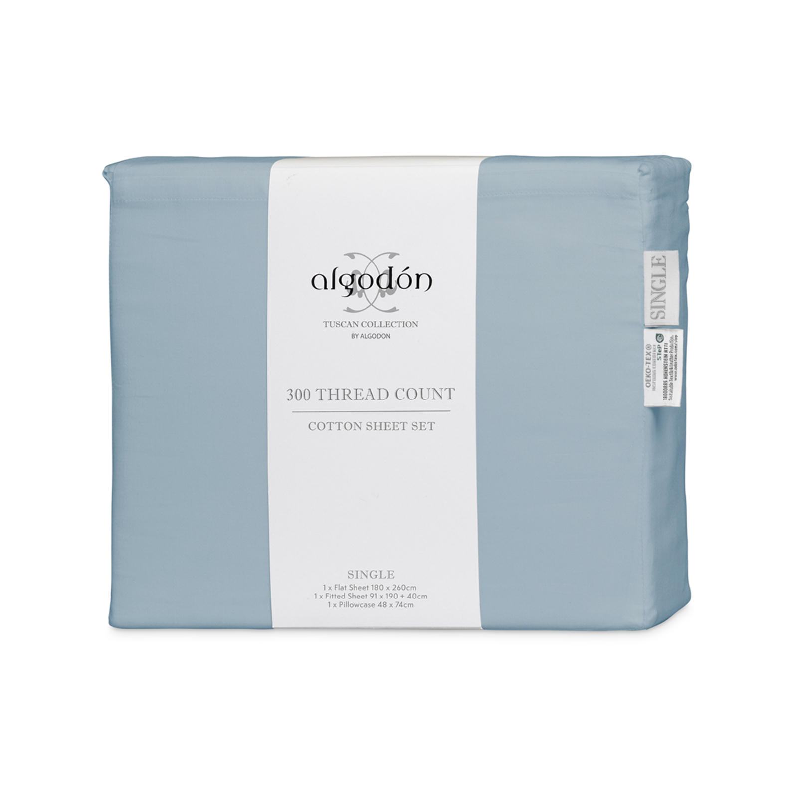 Algodon Single Bed Fitted Sheet Set 300TC Cotton Faded Denim - Bunnings ...
