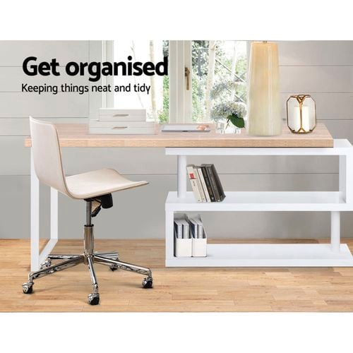 Artiss Brown and White Rotary Corner Desk with Bookshelf - Bunnings ...