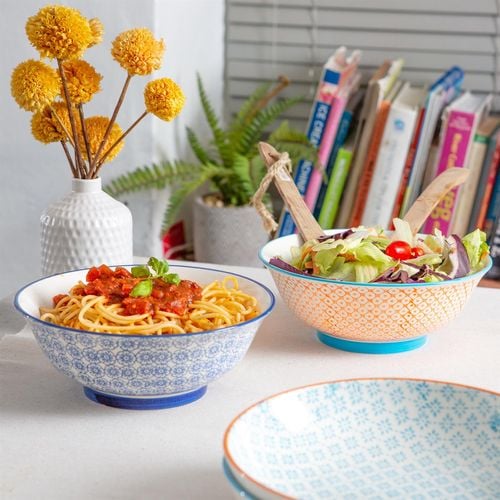 Nicola Spring Patterned Salad & Fruit Ceramic Serving Bowls, 20cm - Set ...