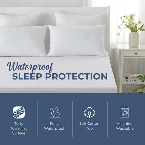Dreamaker Cotton Terry Towelling Waterproof Mattress Protector - Double ...