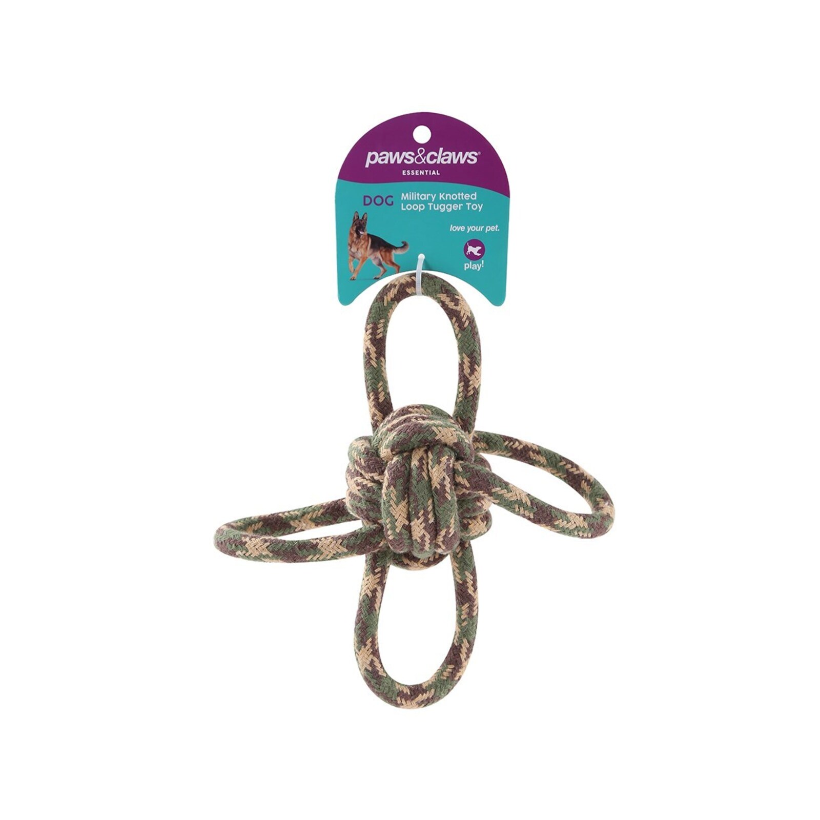 Paws & Claws Military Knotted 4-Way Loop 22cm Tugger Toy Assorted ...