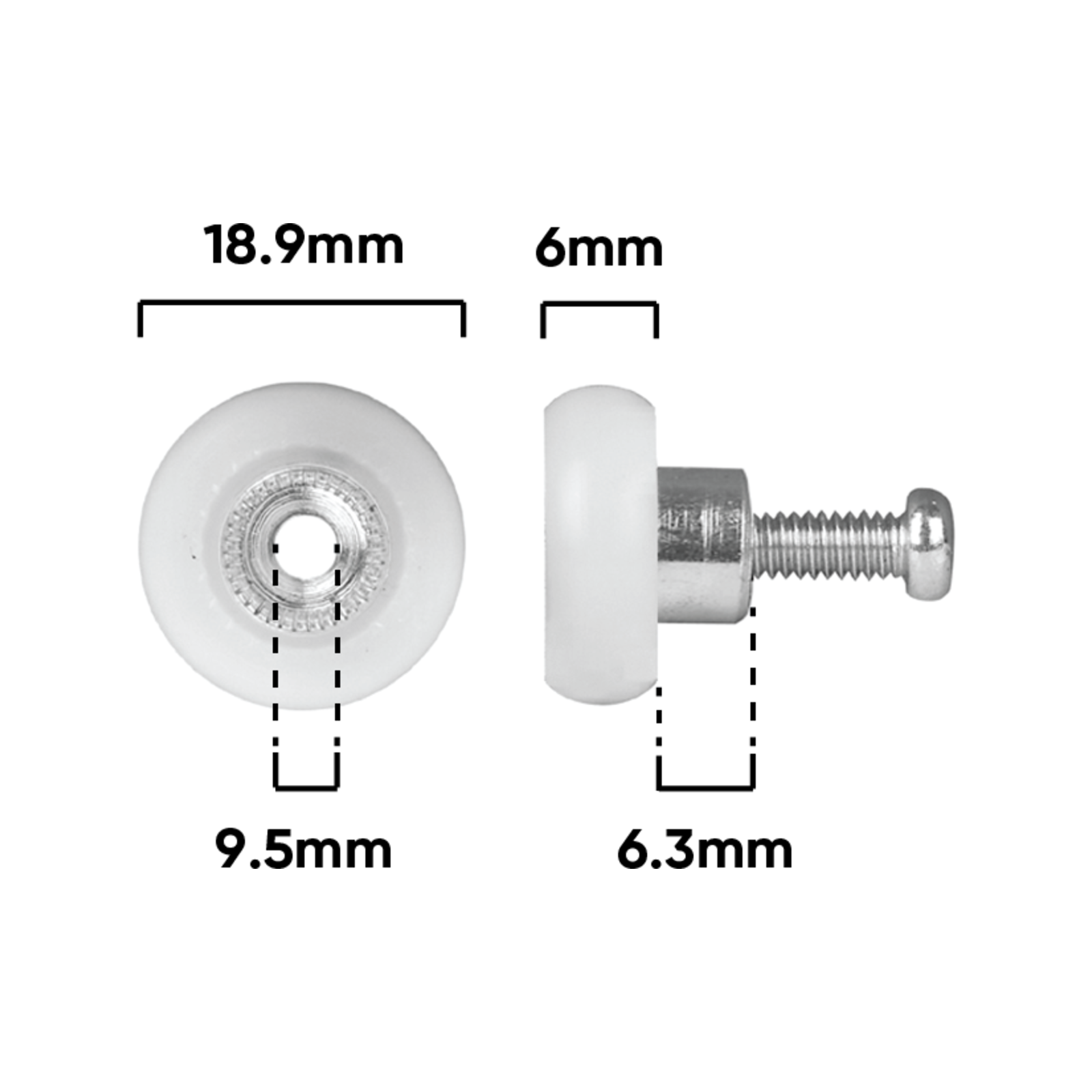 Rolltrak 19mm Acetal Convex Roller With Screw - Bunnings Australia