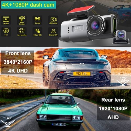 4K Dash Cam UHD 2160P WiFi Front Dashcam Night Vision Car Camera with ...