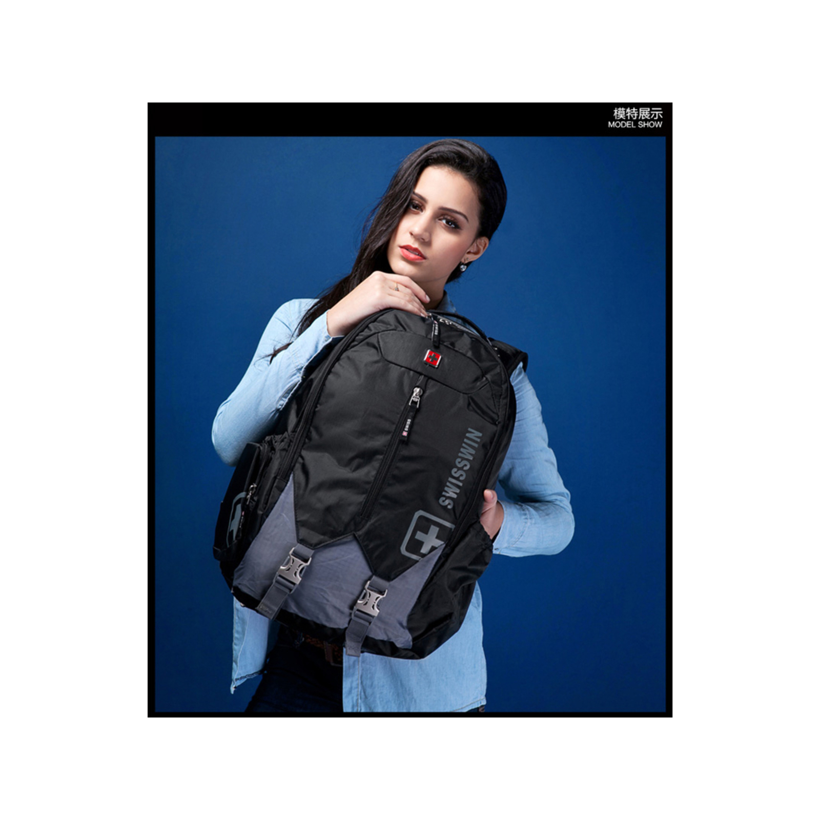 Swisswin Swiss waterproof 15.6" laptop School Travel Backpack Black ...
