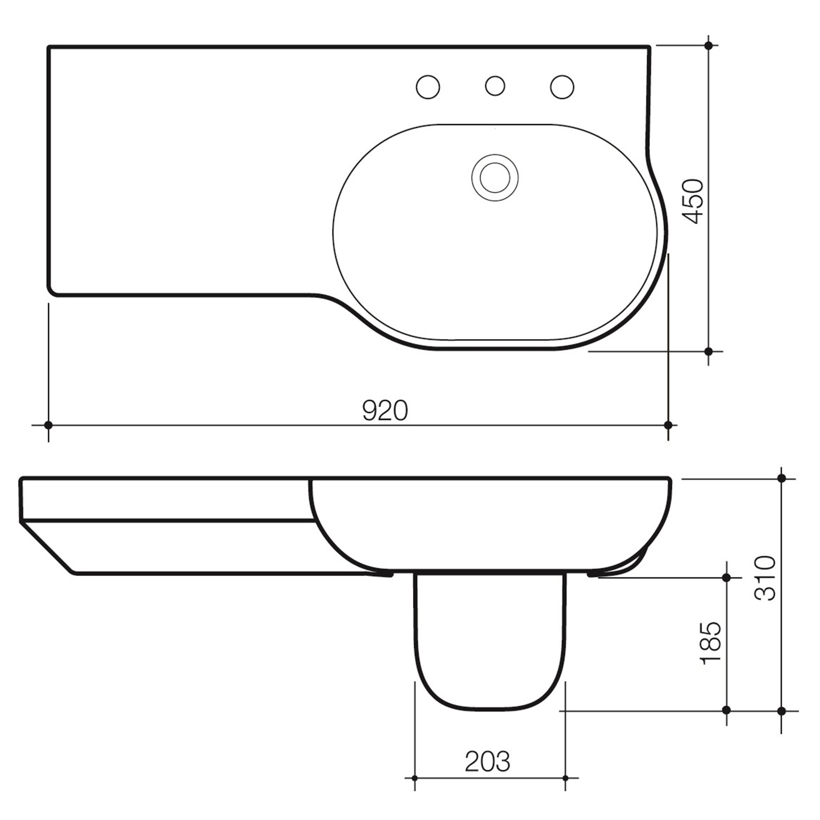 Caroma Opal 920 1TH LHS Wall Basin - Bunnings Australia