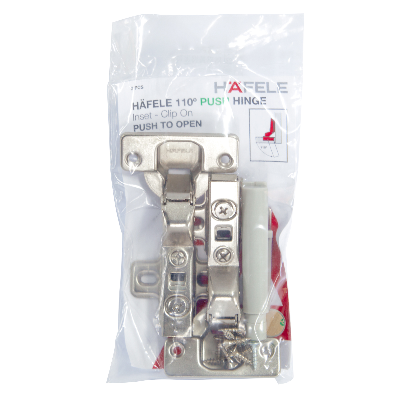Hafele 110° Push Hinge Inset Clip On - 1 Pair - Bunnings Australia