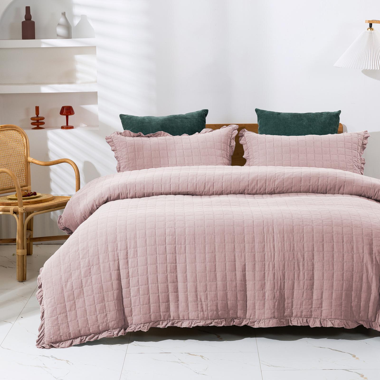 Dreamaker Premium Quilted Sand Wash Quilt Cover Set Pink - Bunnings ...