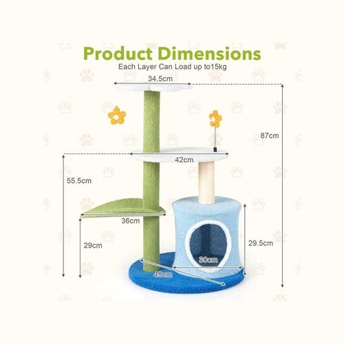 Costway 4-Tier Cat Tree Sisal Scratching Post Tower Cat Activity Center ...