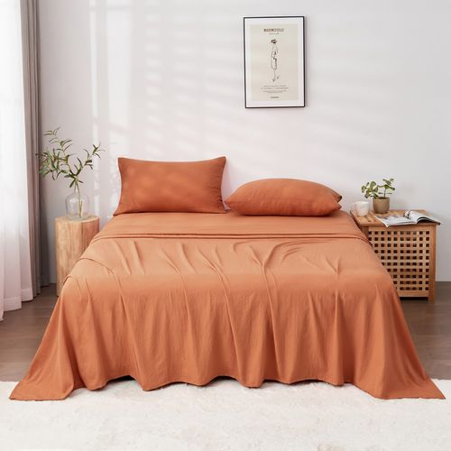 LINENOVA Pre Washed Microfiber Sheet Set - Double,Rust - Bunnings Australia