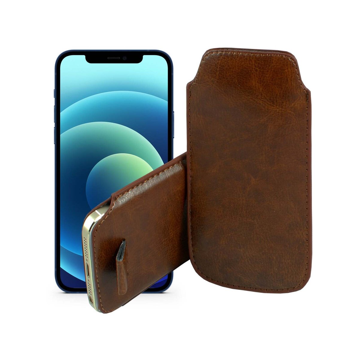 MEZON Pull Tab Slim Pouch for iPhone 13 Pro (6.1") PU Leather Sleeve ...