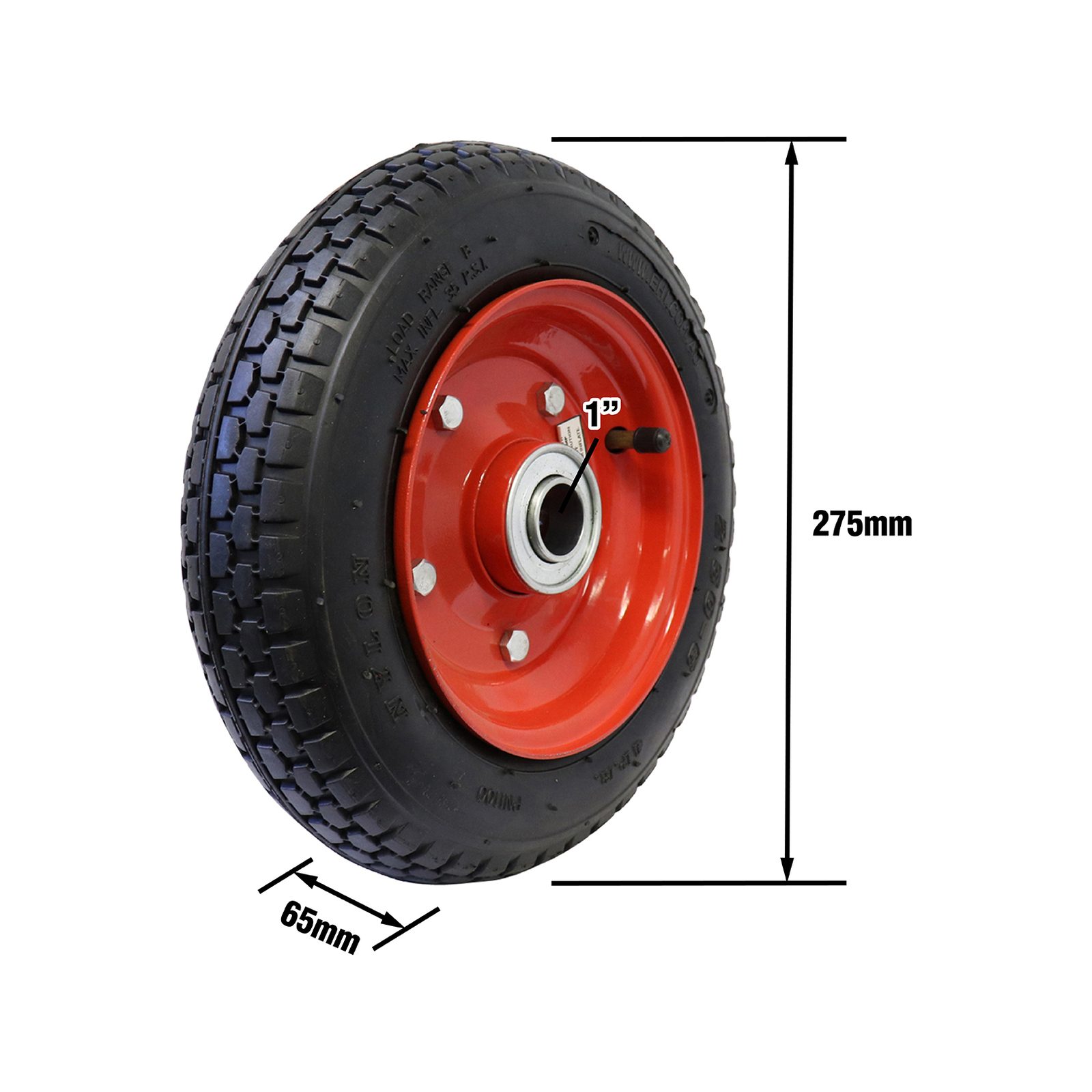 Easyroll 2.5 x 6" 140Kg Load Capacity 1" Bore Centred Pneumatic Steel ...