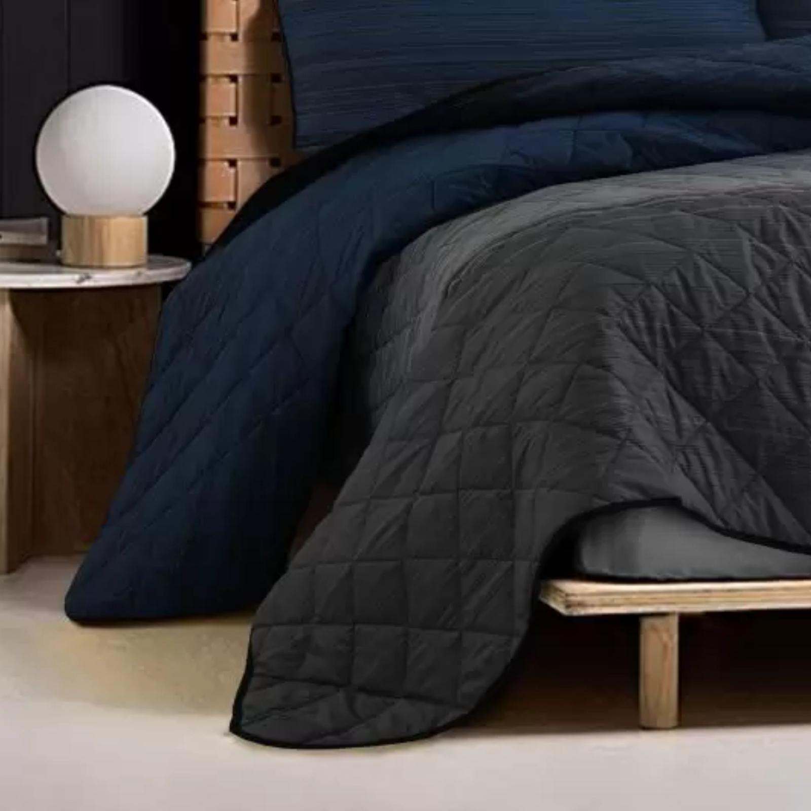 Amsons Pure Cotton Grey Black Blue Stripes King Bedspread Set ...