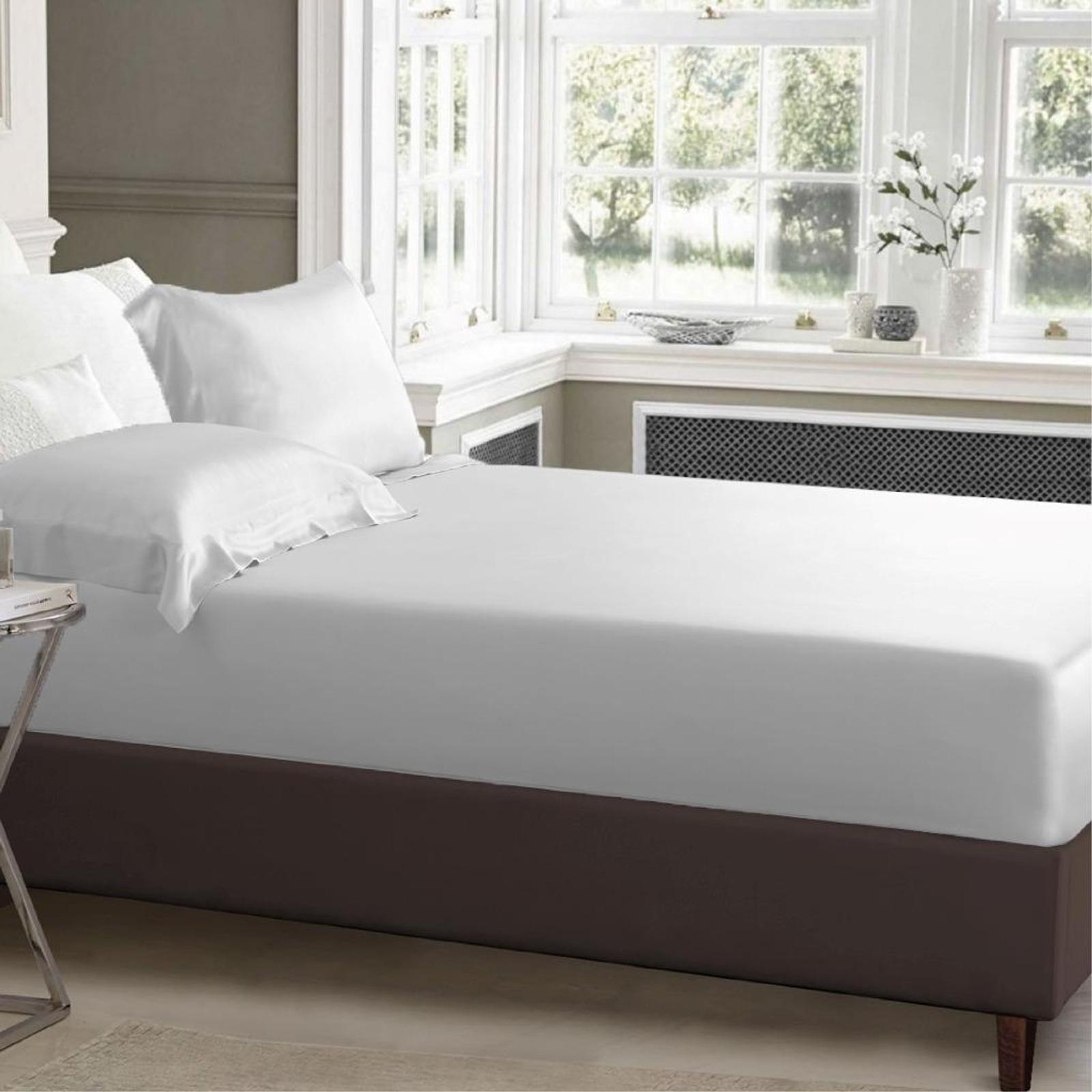 Luxor Queen White 1000TC Silk Silky Feel Satin Fitted Sheet+Pillowcase ...