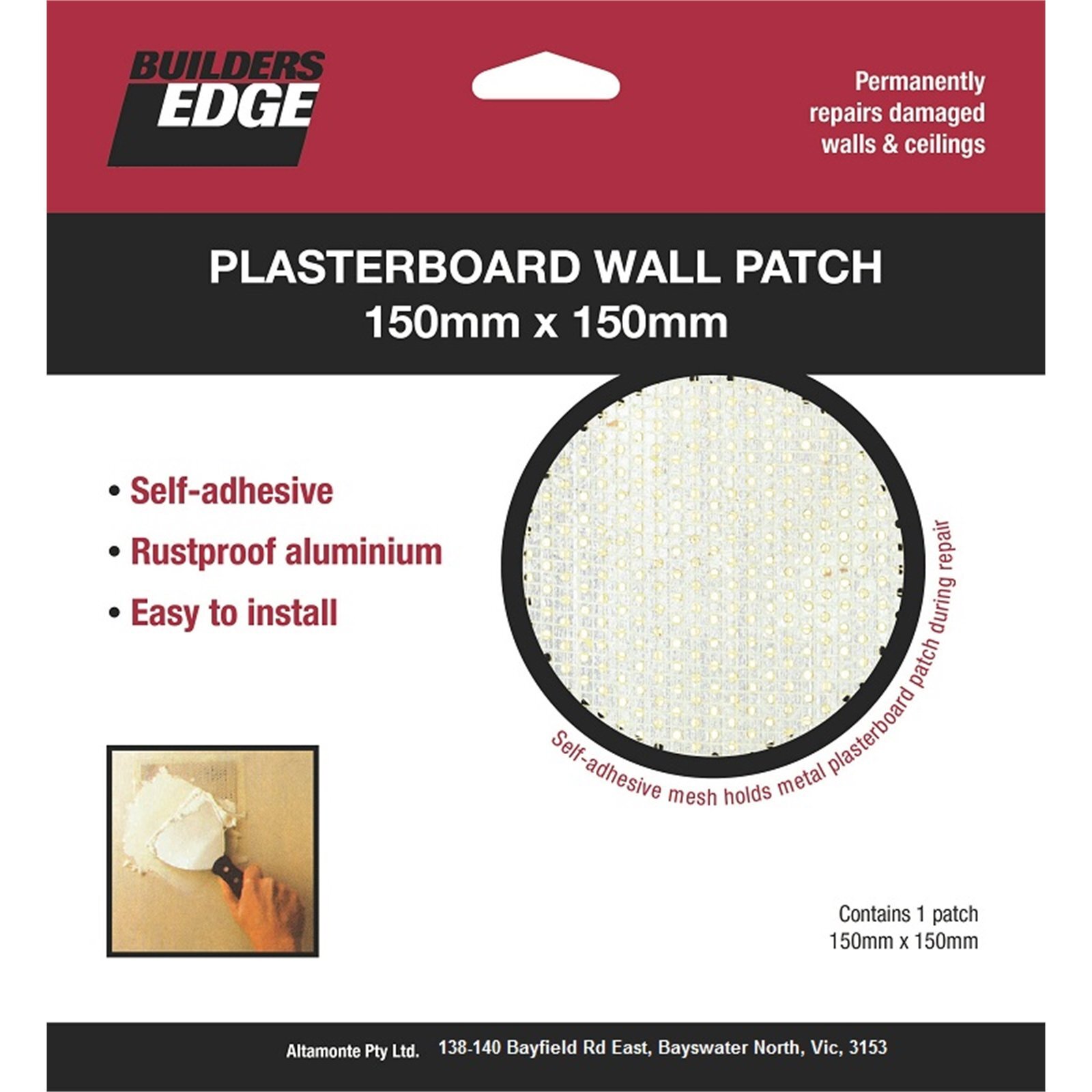 Builders Edge 150 x 150mm Aluminium Plasterboard Hole Patch - Bunnings ...
